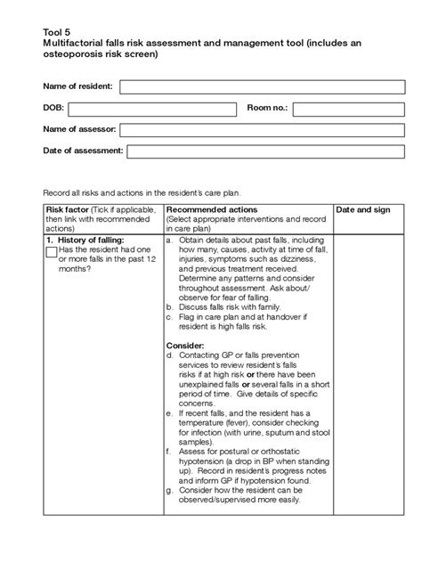 Multifactorial Falls Risk Assessment Tool Pdf Osteoporosis Shoe