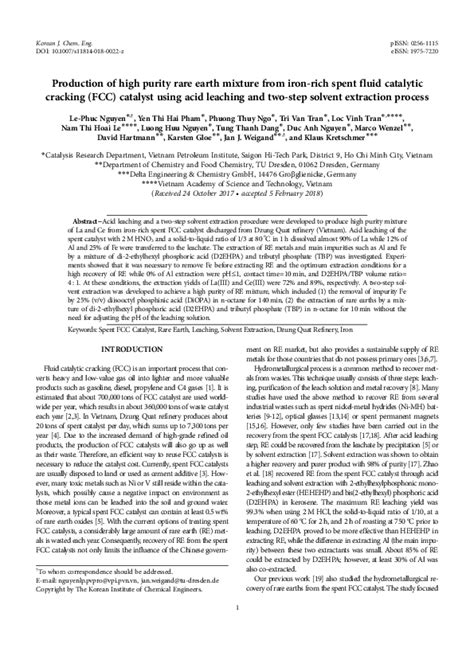 Pdf Production Of High Purity Rare Earth Mixture From Iron Rich Spent Fluid Catalytic Cracking
