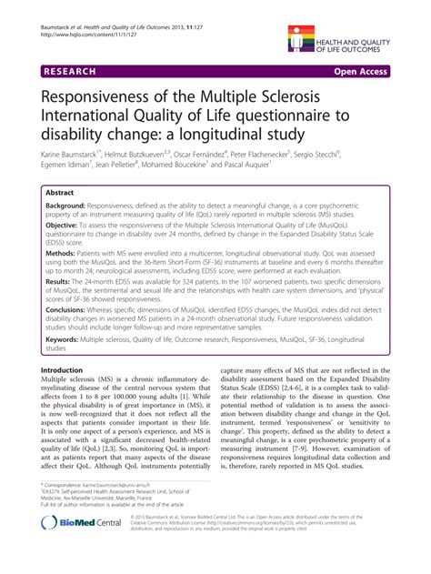 Pdf Responsiveness Of The Multiple Sclerosis International Quality Of Life Questionnaire To