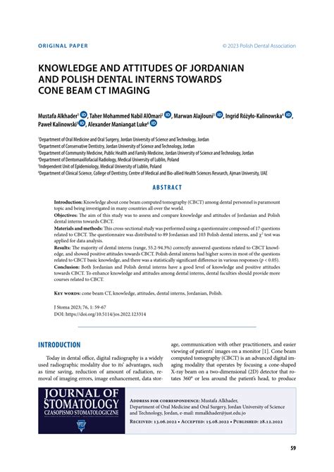 Pdf Knowledge And Attitudes Of Jordanian And Polish Dental Interns Towards Cone Beam Ct Imaging
