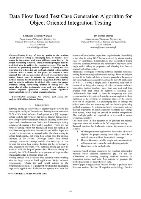 Pdf Data Flow Based Test Case Generation Algorithm For Object