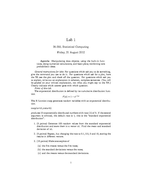 Lab 1 11 Statistical Computing Lab 1 36 350 Statistical Computing