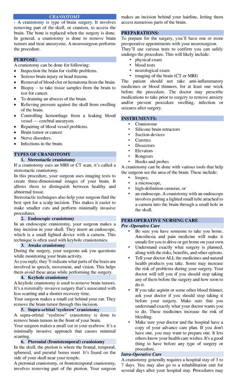 Factsheet Craniotomy Craniotomy A Craniotomy Is Type Of Brain Surgery