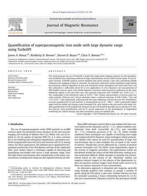 Pdf Quantification Of Superparamagnetic Iron Oxide With Large Dynamic Range Using Turbospi