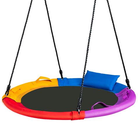 Columpio Infantil 100 Cm Columpio Redondo Con Cuerdas Regulables En Altura Cojín Y Empuñadura