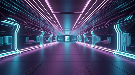 3d 렌더링된 쇼핑 제품은 네온 불빛으로 미래의 터널을 밝힙니다 쇼핑 카트 배경 불빛 배경 전자상거래 웹사이트 배경