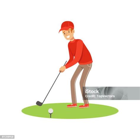 빨간 스웨터와 모자 스윙 벡터 일러스트 레이 션을 복용에서 골프 선수 남자에 대한 스톡 벡터 아트 및 기타 이미지 남자 남자들만 놀기 Istock