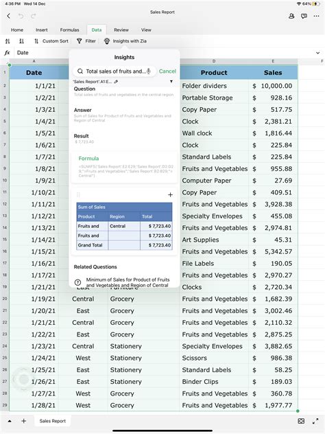 Zia For Data Analysis Zoho Sheet For Ipad