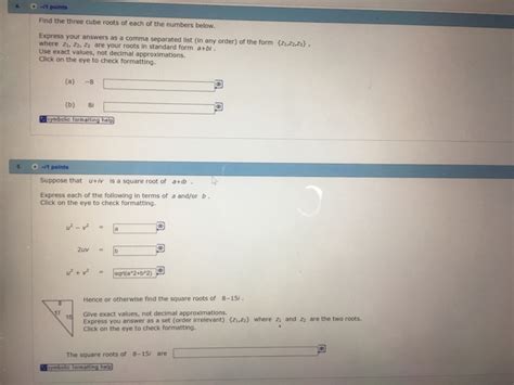 solved 4 1 points find the three cube roots of each of the