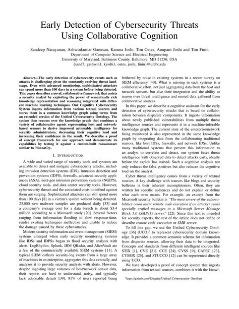 Pdf Early Detection Of Cybersecurity Threats Using Collaborative