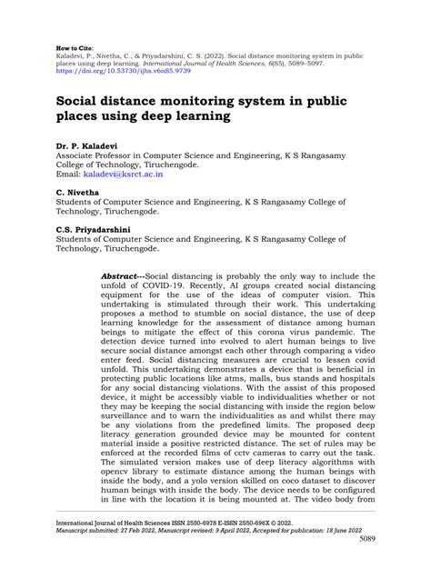 Pdf Social Distance Monitoring System In Public Places Using Deep Learning