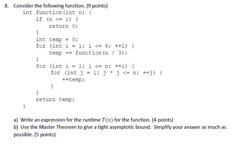 Solved 8 Consider The Following Function 9 Points Int
