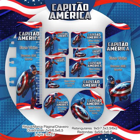 Arquivo Corte Etiqueta Escolar Capitão América Elo7
