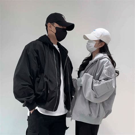 핑크선셋 남녀공용 항공점퍼 남여공용 후드 탈부착 봄 가을 커플룩 아우터 자켓 그레이 블랙