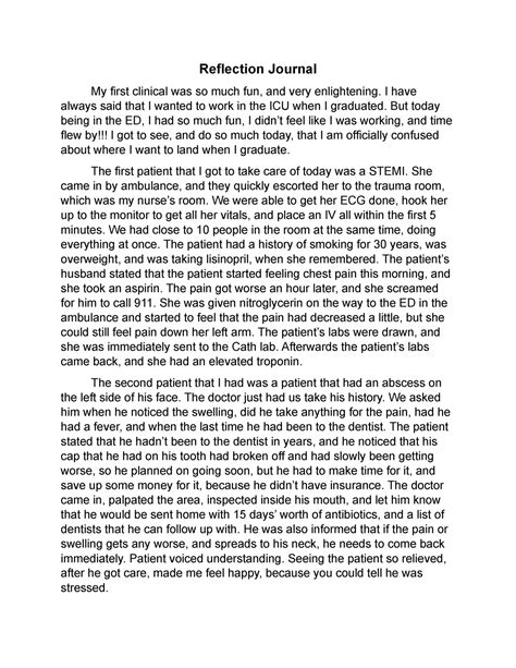 Reflection Journal ED Clincal Reflection Journal My First Clinical Was So Much Fun And Very