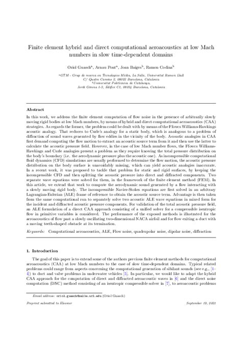 Pdf Finite Element Hybrid And Direct Computational Aeroacoustics At Low Mach Numbers In Slow