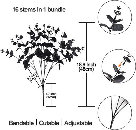 3 Bundles Artificial Black Eucalyptus Stems 48 Branches Eucalyptus Leaves Branches Bouquet For