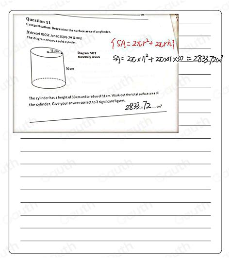 Solved Cm Question 11 Categorisation Determine The Surface Area Of A Cylinder [edexcel I
