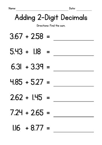 Adding 2 Digit Decimals Worksheets Teaching Resources Adding 2 Digit Decimals Worksheets Teaching Resources