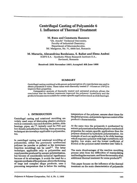 Centrifugal Casting Of Polyamide 6 I Influence Of Pdf Polymers