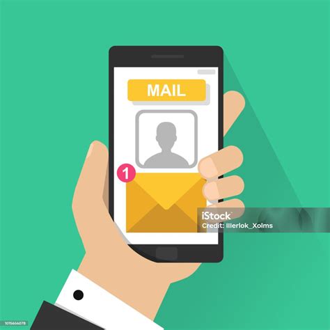 휴대 전화 벡터 일러스트 레이 션에 새로운 전자 우편 통보 새로운 읽지 않은 전자 메일 메시지와 읽기 메일 봉투 아이콘 받은 편지함 개념 스마트폰 화면 벡터 일러스트 레이