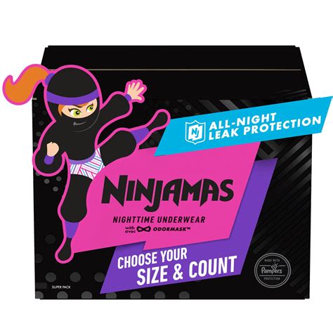 Ninjamas Nighttime Bedwetting Underwear Girl Size L 34 Count
