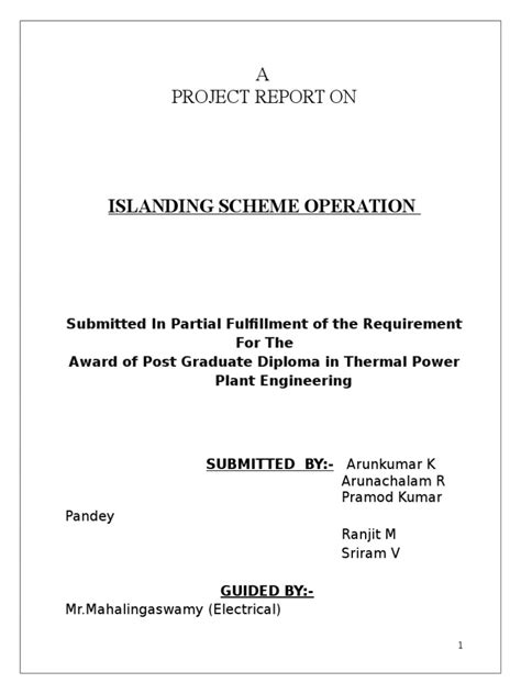 Islanding Scheme Operation A Project Report On Pdf Electrical Grid Relay