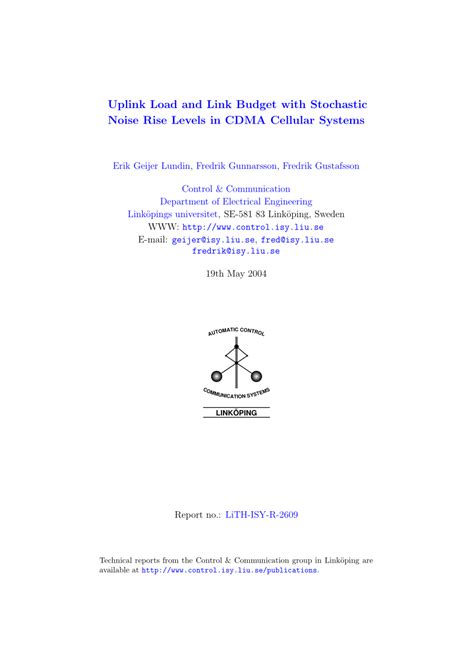 Pdf Uplink Load And Link Budget With Stochastic Noise Rise Levels In Cdma Cellular Systems