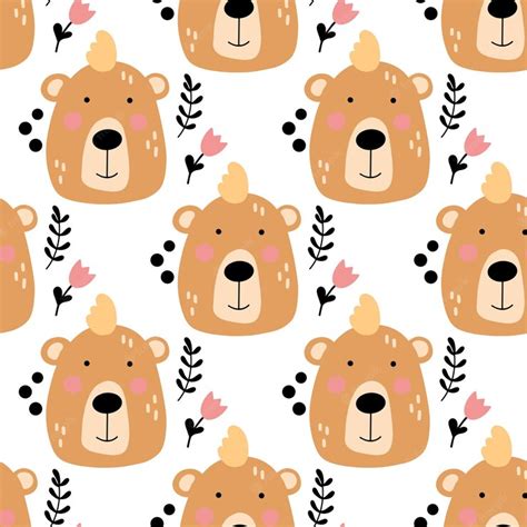 귀여운 곰 벡터 만화 스타일 원활한 패턴 배경 벽지 인쇄에 대 한 완벽 한 프리미엄 벡터