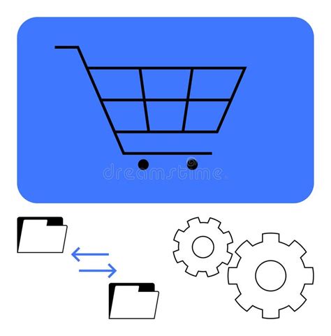 E Commerce Cart File Transfer Arrows And Gears Representing Online Shopping And Technical