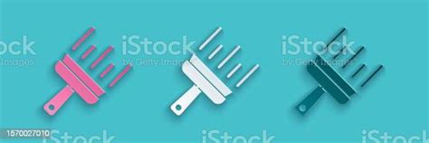 파란색 배경에 분리 된 창 아이콘용 고무 클리너가있는 종이 절단 청소 서비스 스퀴지 스크레이퍼 와이퍼 종이 아트 스타일 벡터 3