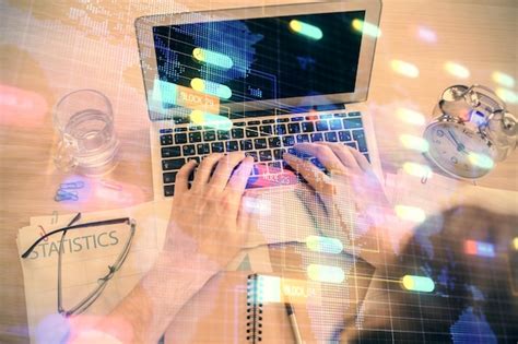 Premium Photo Double Exposure Of Mans Hands Typing Over Computer Keyboard And Data Theme