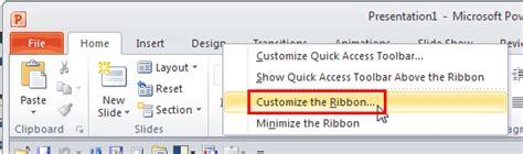 Reordering And Removing Ribbon Tabs In Powerpoint 2010 For Windows