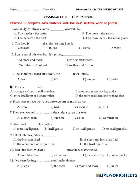 Comparison Check Online Exercise For Live Worksheets