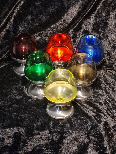 Drinking Set For 6 6 Uranium Glass Vintage Cognac Glasses