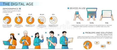 Hand Drawn People Using Technology Infographic Template Stock