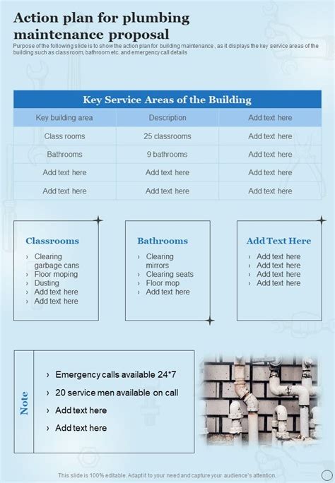 Action Plan For Plumbing Maintenance Proposal One Pager Sample Example