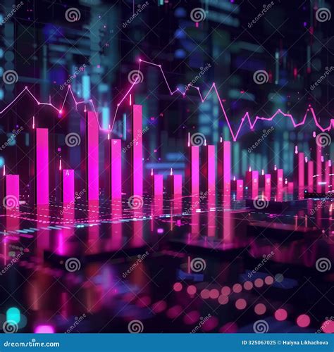 Futuristic Financial Data Visualization With Neon Lights And Digital Graphs Stock Illustration