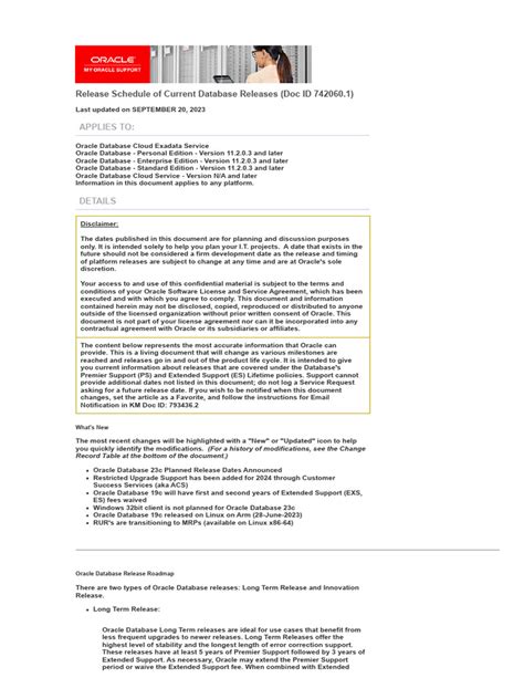 Release Schedule Of Current Database Releases Pdf Oracle