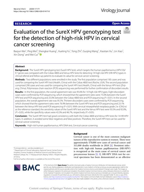 Pdf Evaluation Of The Surex Hpv Genotyping Test For The Detection Of