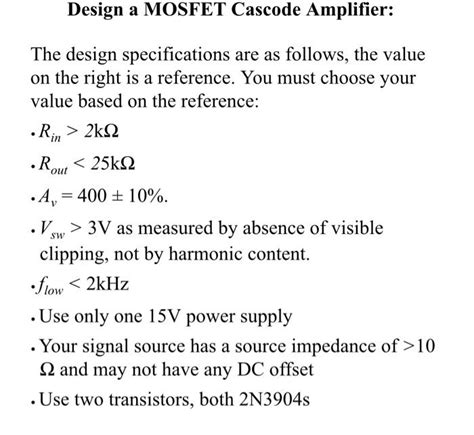 solved design a mosfet cascode amplifier the design