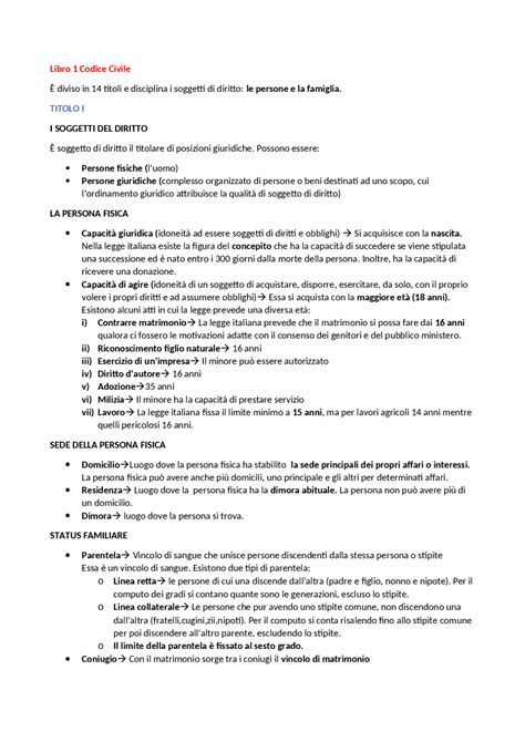 Titolo I Libro I Cc Docsity