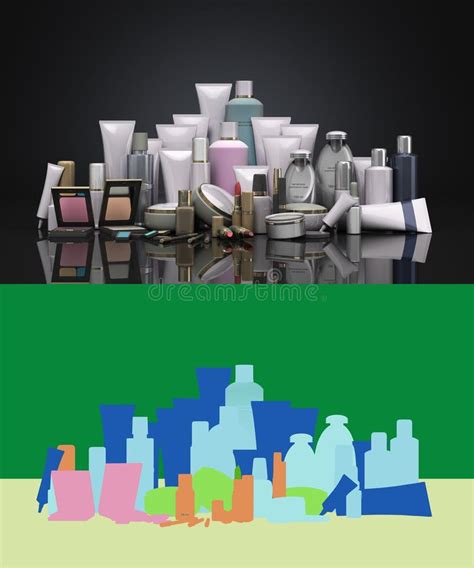 Collection Of Empty Label Packaging For Cosmetics Brand Presentation 3d Render On Darck Grey