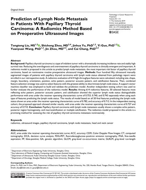 Pdf Prediction Of Lymph Node Metastasis In Patients With Papillary Thyroid Carcinoma A