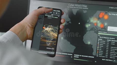 Global Cyber Attack With World Map On Computer And Mobile Phone Screen Europe On Map Internet