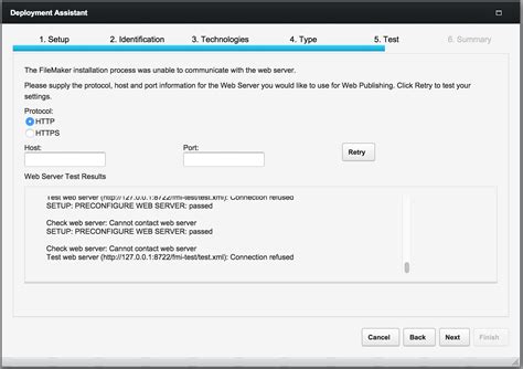 networking filemaker server not connecting to host port in admin