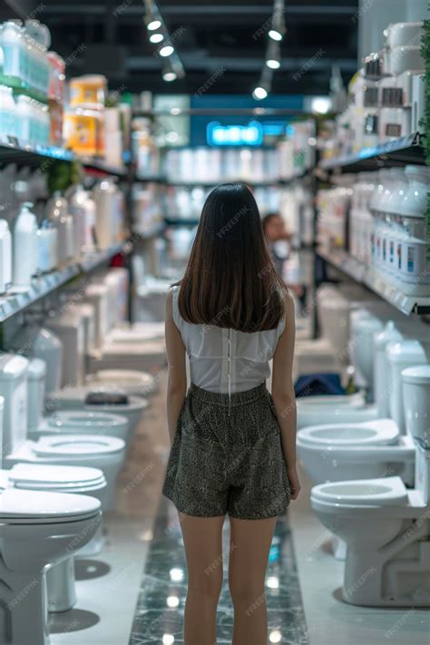 Premium Photo Woman Standing In Front Of Row Of Toilets