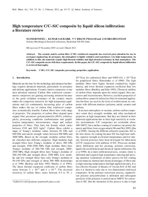 Pdf High Temperature C C Sic Composite By Liquid Silicon Infiltration