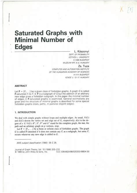 Pdf Saturated Graphs With Minimal Number Of Edges