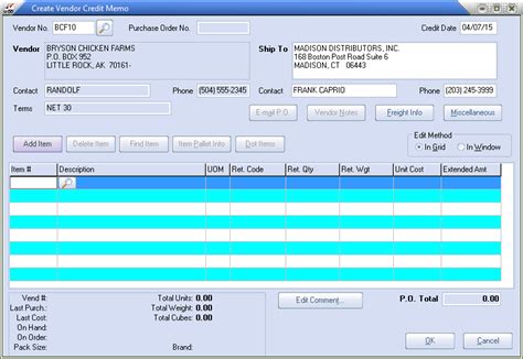 Create Vendor Credit Memo